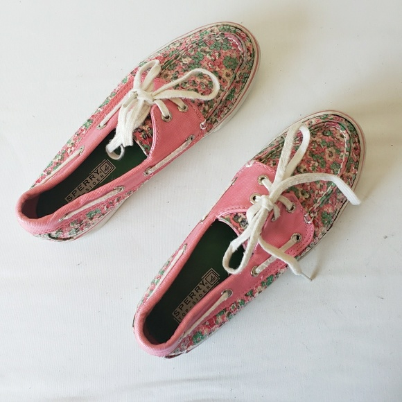 Sperry | Shoes | Sperry Floral Sequin Pink Boat Shoe 65 | Poshmark